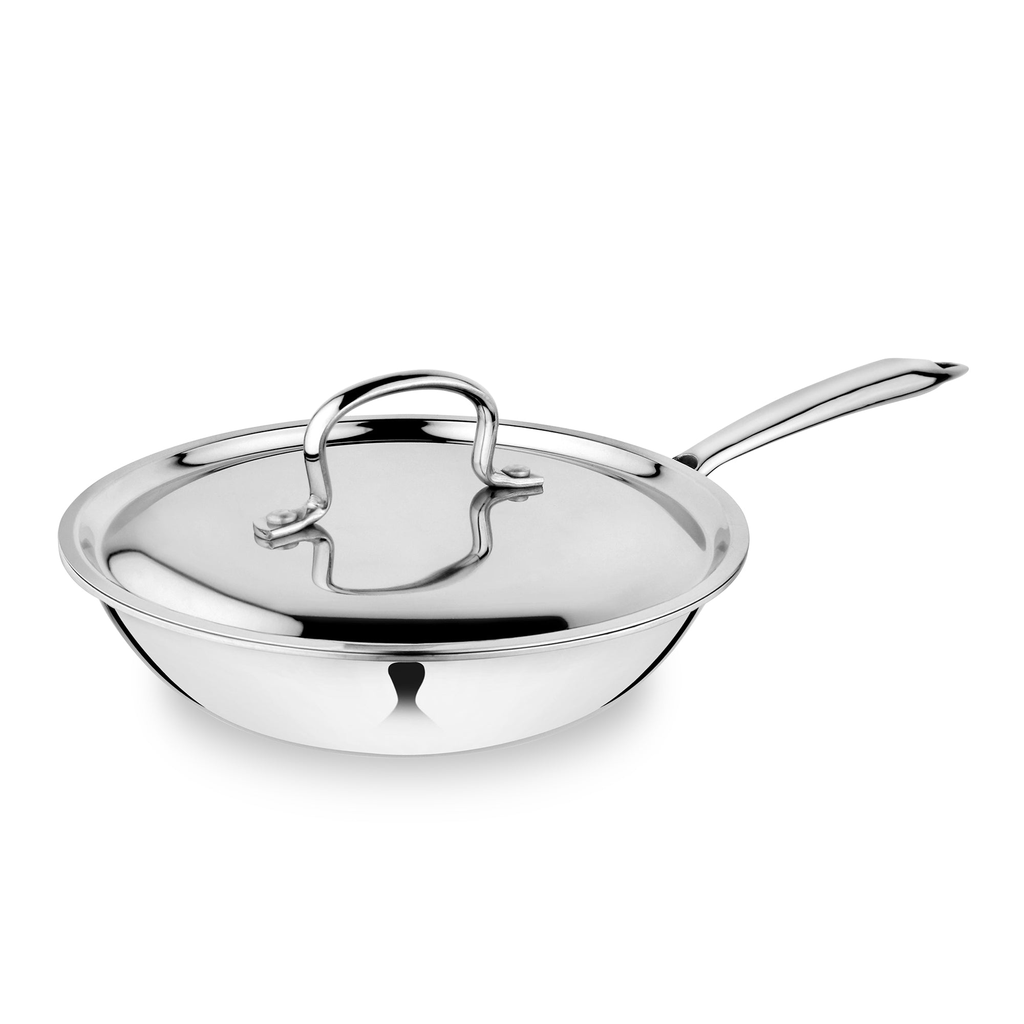 Stainless steel fry pan with lid store